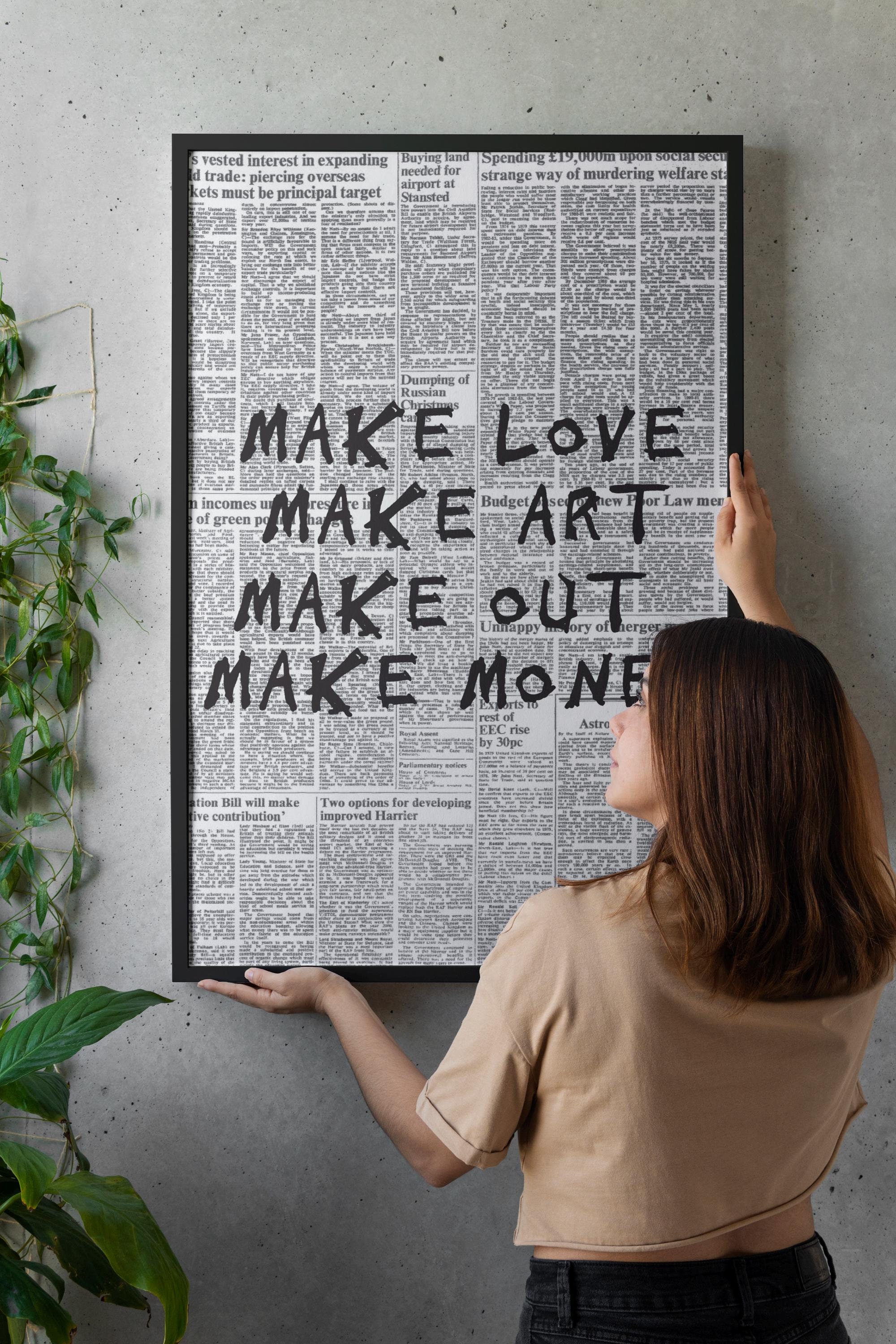 Retro Wall Art, Make Love Make Art Make Out Make Money Print, Love ...