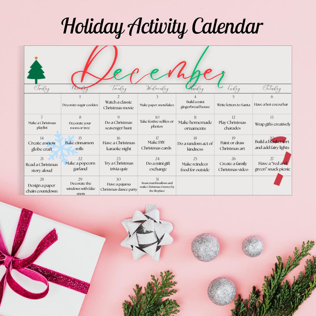 Christmas Activity Calendar, 30 Day Holiday Countdown (digital Download ...