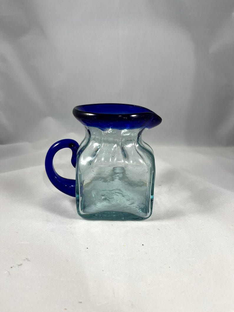 Cobalt Blue/clear Mexican Blown Glass Pitcher/creamer - Etsy