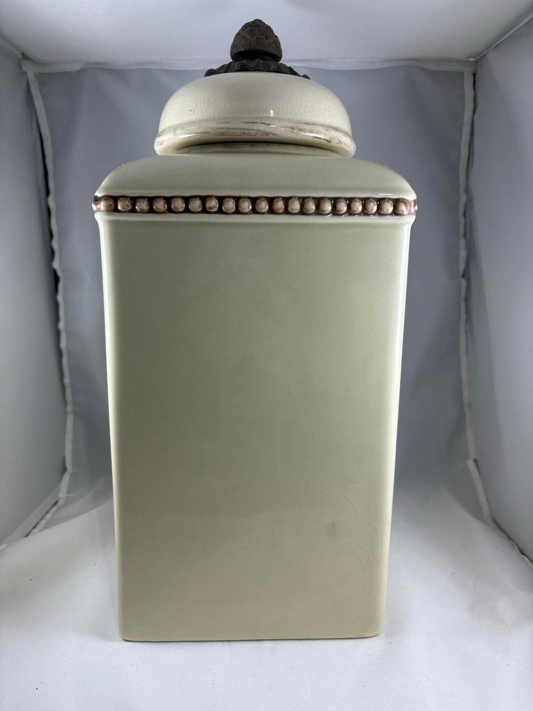 Gracious Goods Large Tan Cream Brown Ceramic Canister W/bronze Lid - Etsy