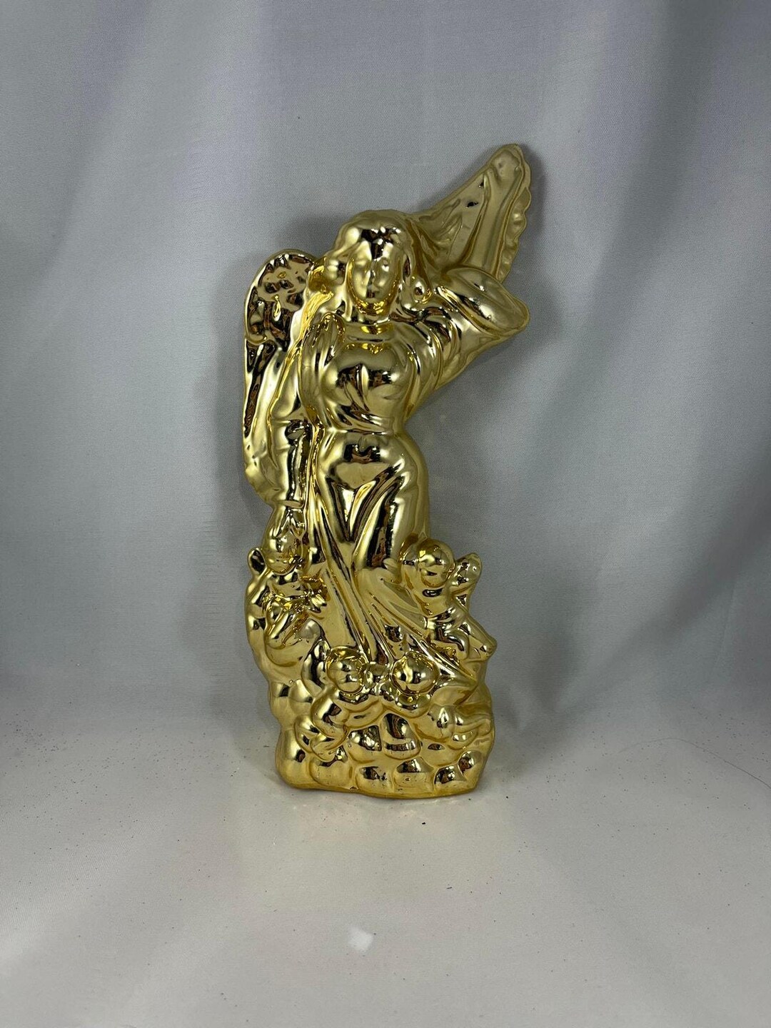 Vtg Gold Tone Christmas Angel W/4 Cherubs at Her Feet Hollow Figure ...