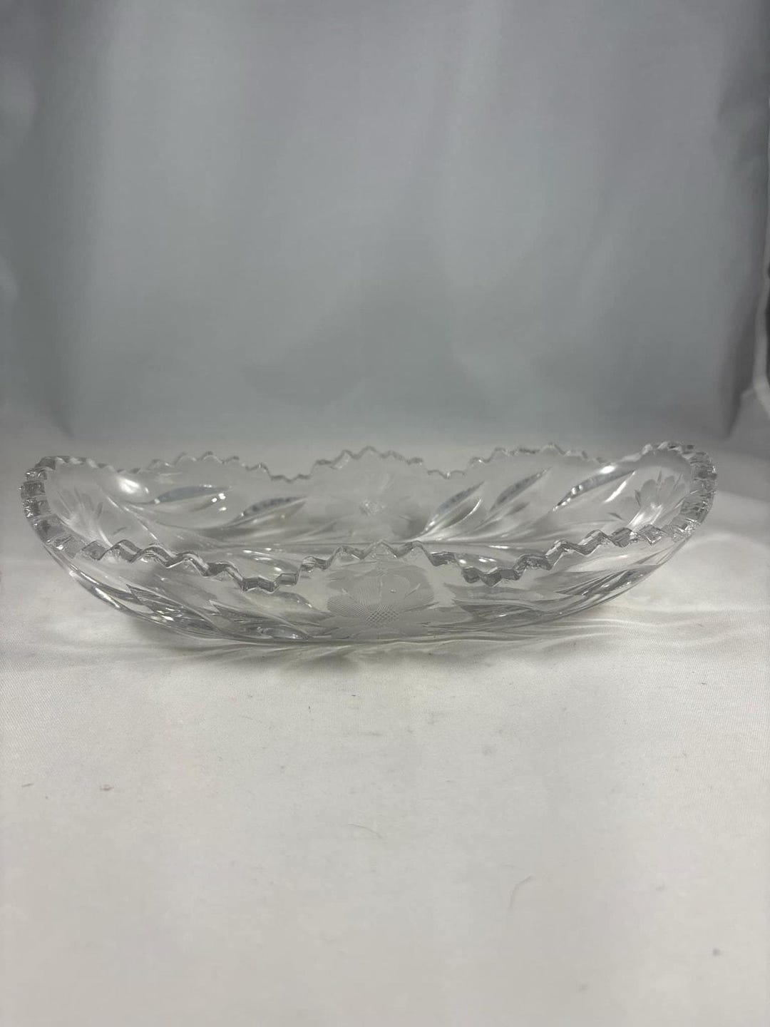 Vtg American Brilliant Cut Glass/crystal Relish Dish Floral Design ...