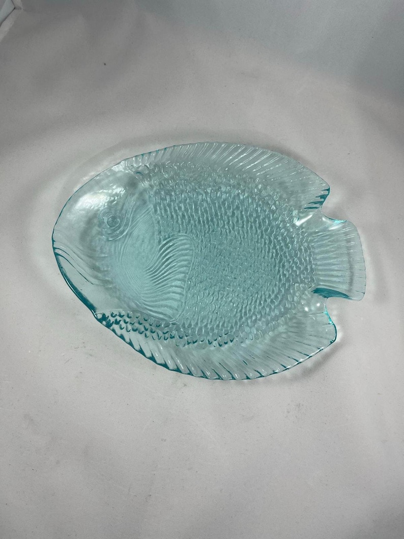 Vintage 1950s Arcoroc Blue Glass Fish Plate - Etsy