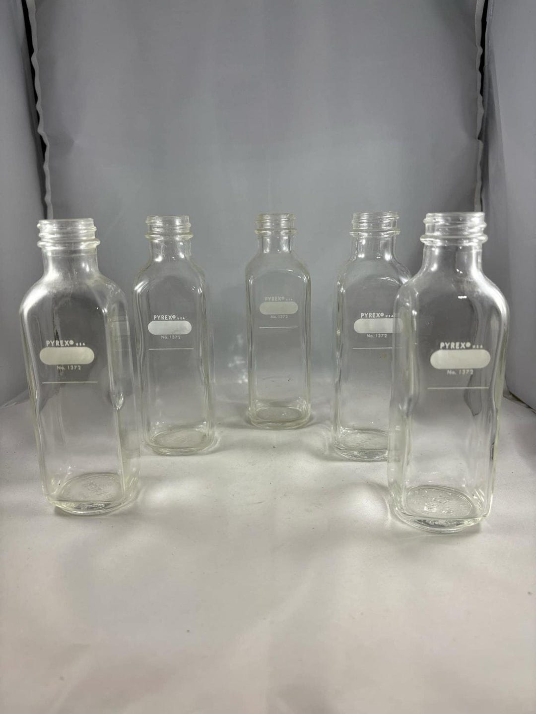 Vtg Set of 5 Corning Pyrex 160ml Glass Square Narrow Mouth Milk ...