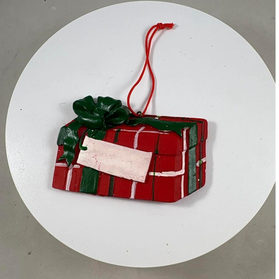 Vtg Christmas Holiday Tree Ornament Shaped Like a Wrapped Personalized ...