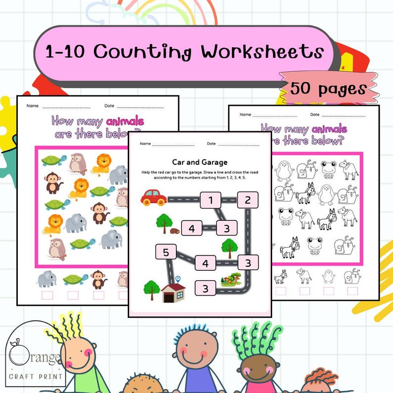 Printable Counting Worksheets, Count the Picture, Kindergarten ...