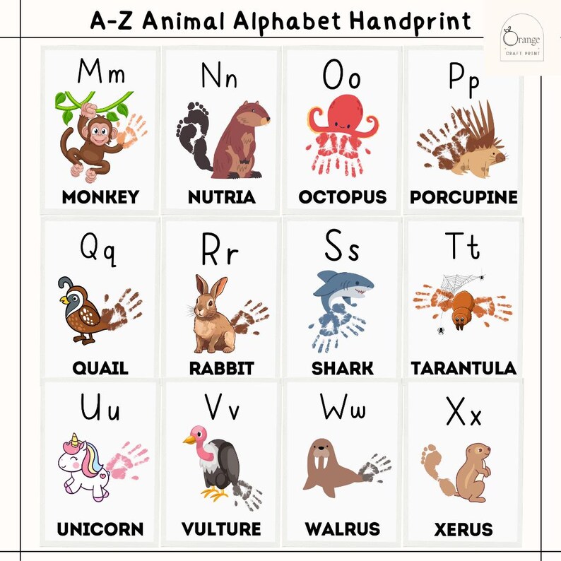 A-Z ABC Alphabet Handprint/animal Book Handprint Footprint/ Baby ...