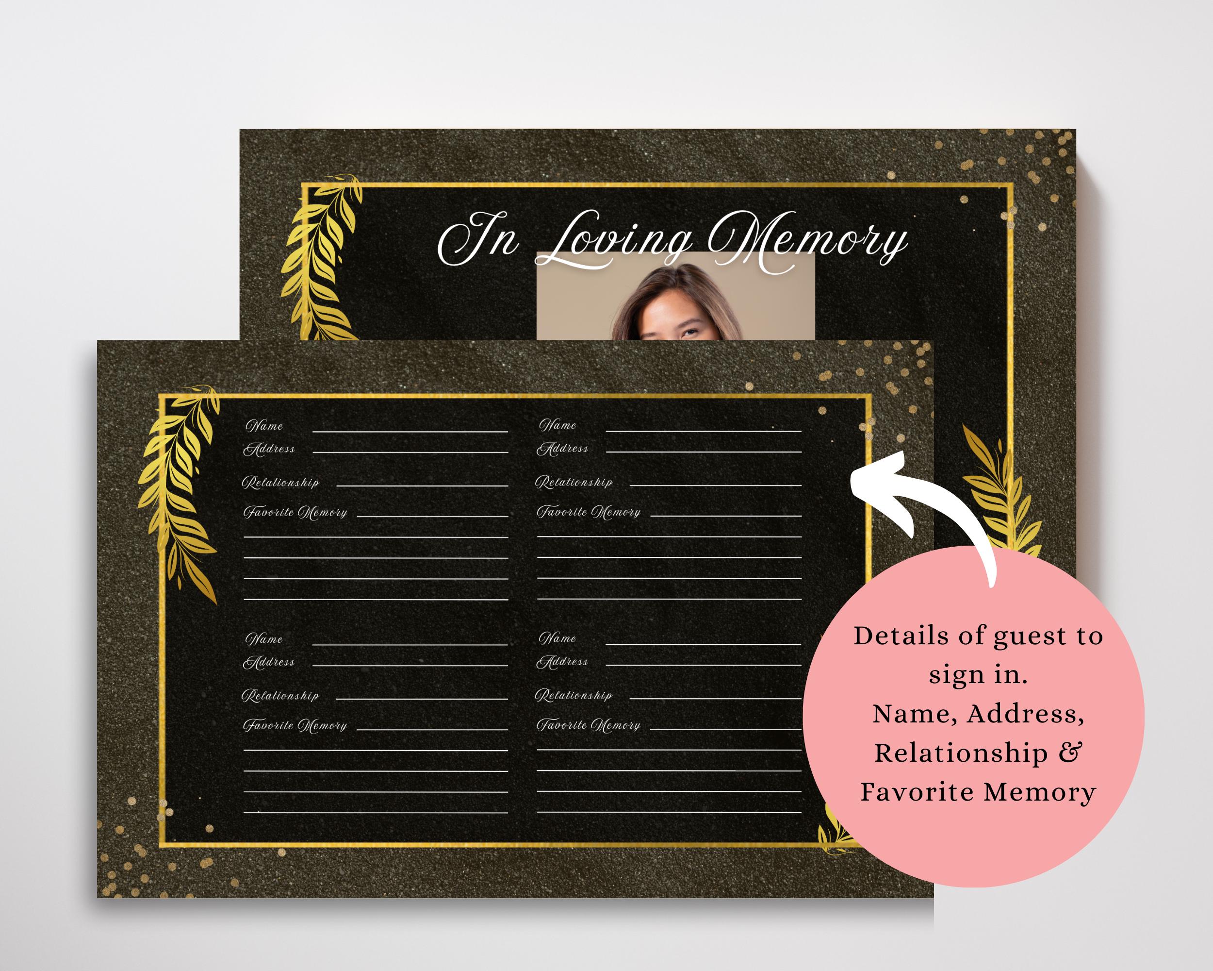 Editable Funeral Guest Book Template Memorial Sign in Guest Book ...