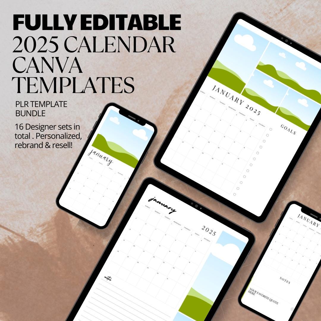 2025 Calendar Templates Editable in Canva,wall Calendar,minimalist ...