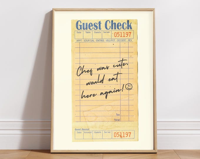 Chef Was Cute Guest Check Poster Trendy Wall Art Prints Kitchen Decor ...