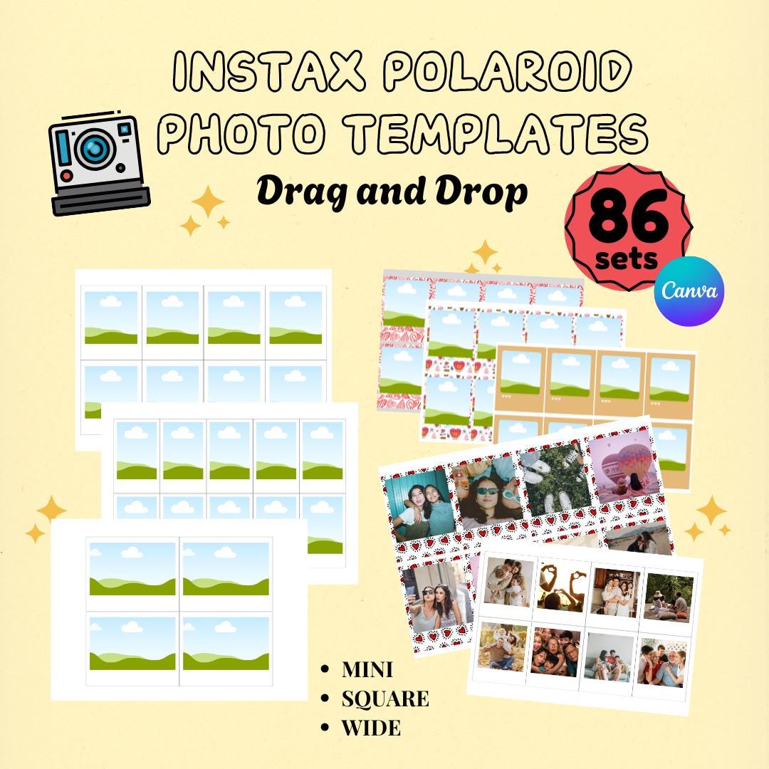 Editable Instax Polaroid Photo Template for Canva,instax-style Photo ...