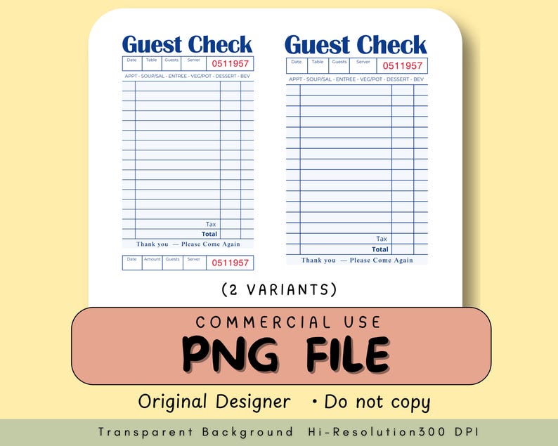 Guest Check Print PNG Blank Guest Check List Restaurant Guest Check ...