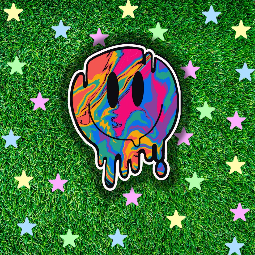 Trippy Colored Smiley Face Drooping Sticker - Etsy