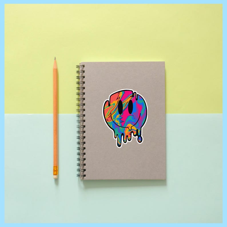 Trippy Colored Smiley Face Drooping Sticker - Etsy