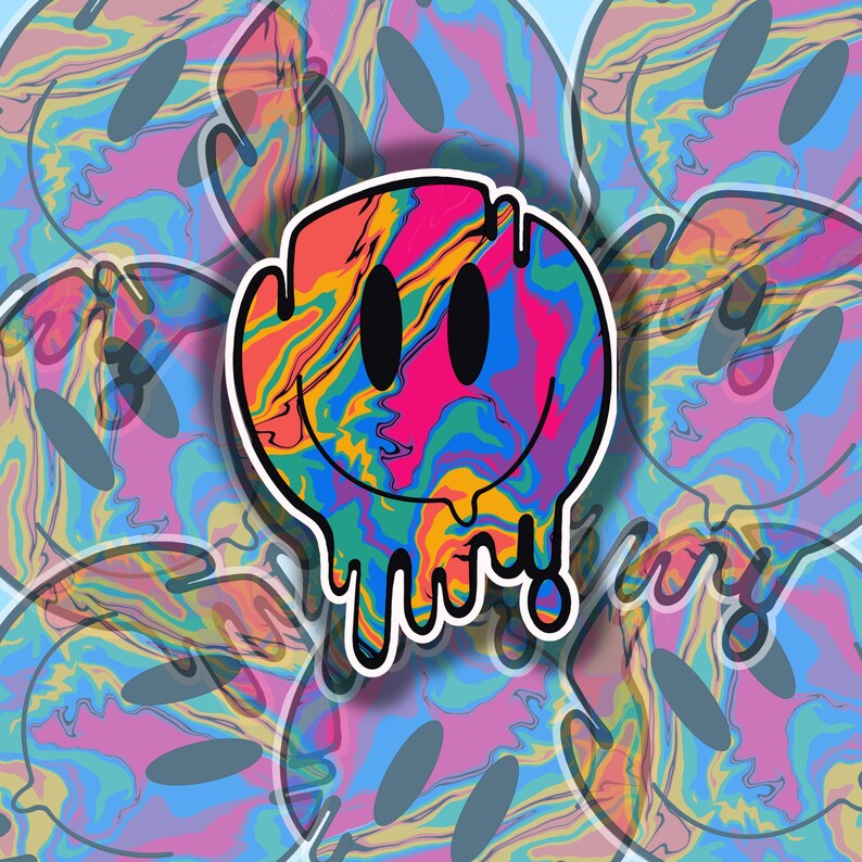 Trippy Colored Smiley Face Drooping Sticker - Etsy