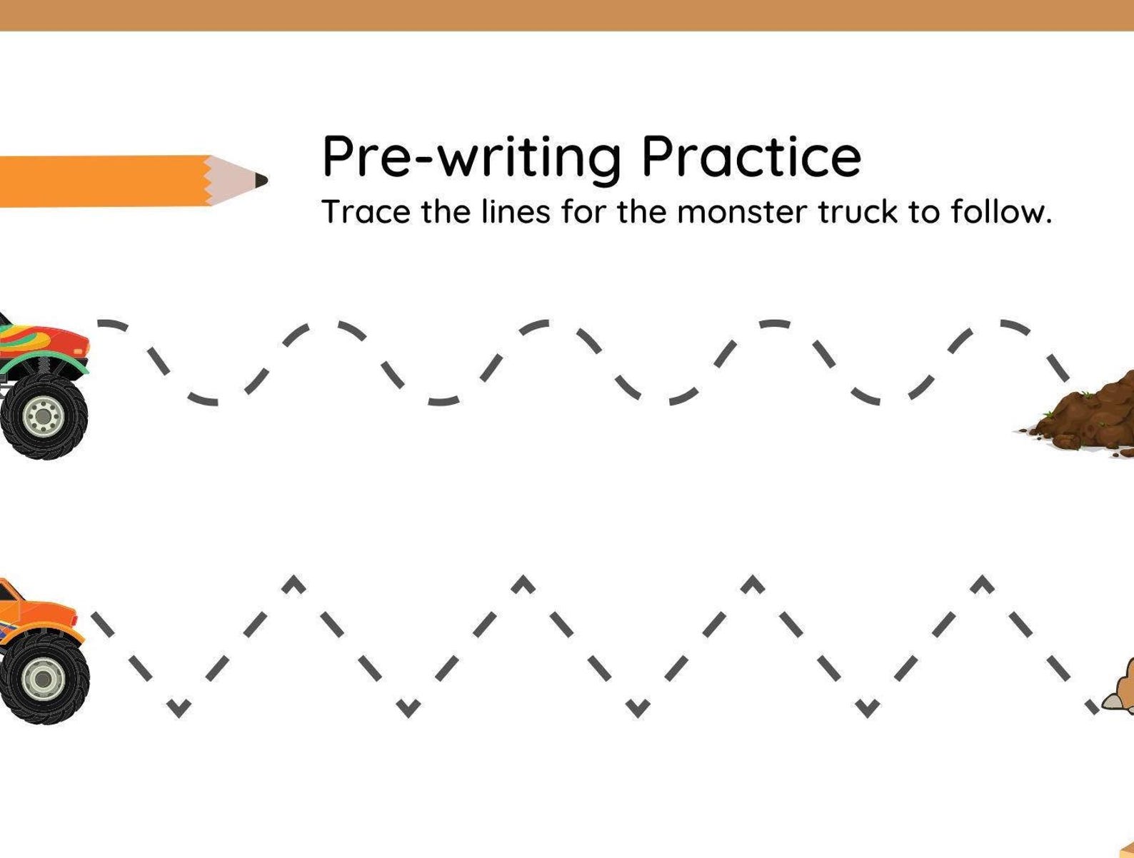 Illustrative Fine Motor Monster Truck Tracing Worksheet - Etsy