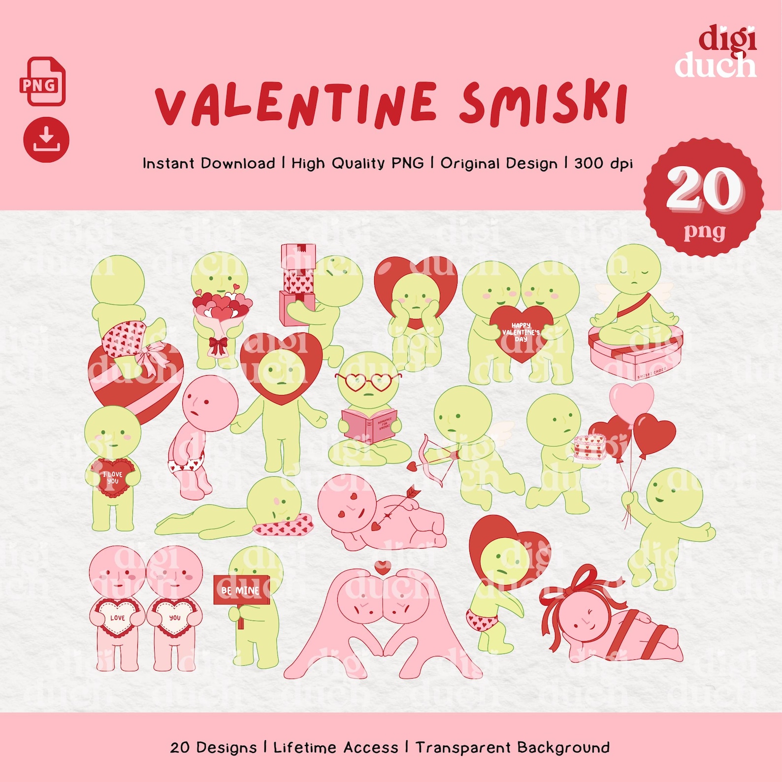 Valentine Smiski PNG Bundle, Pink Smiski Clipart, Original Design ...