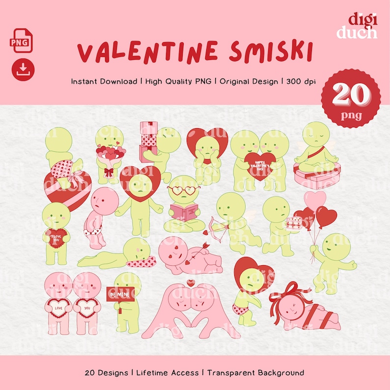 Valentine Smiski PNG Bundle, Pink Smiski Clipart, Original Design ...