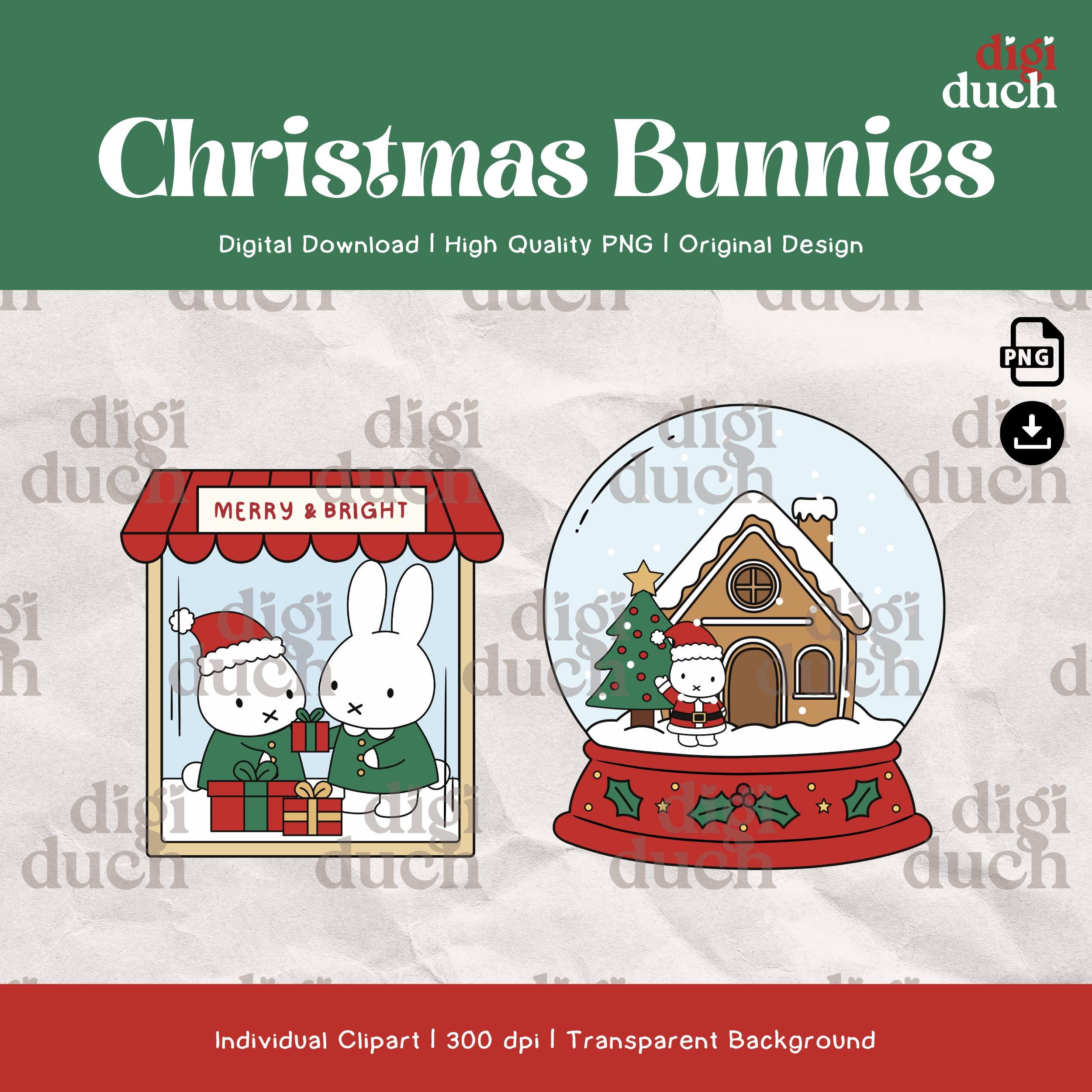 Christmas Bunny PNG Bundle, Kawaii Holiday Clipart, Winter Rabbit ...
