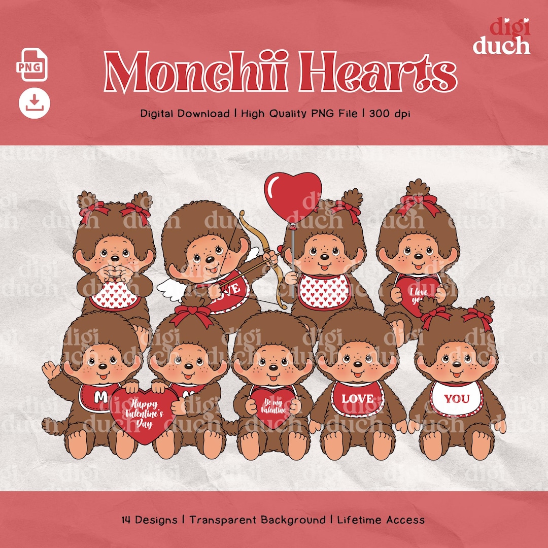 Monchii Valentine PNG Bundle, Cute Baby Monkey Clipart, Trendy Doll ...