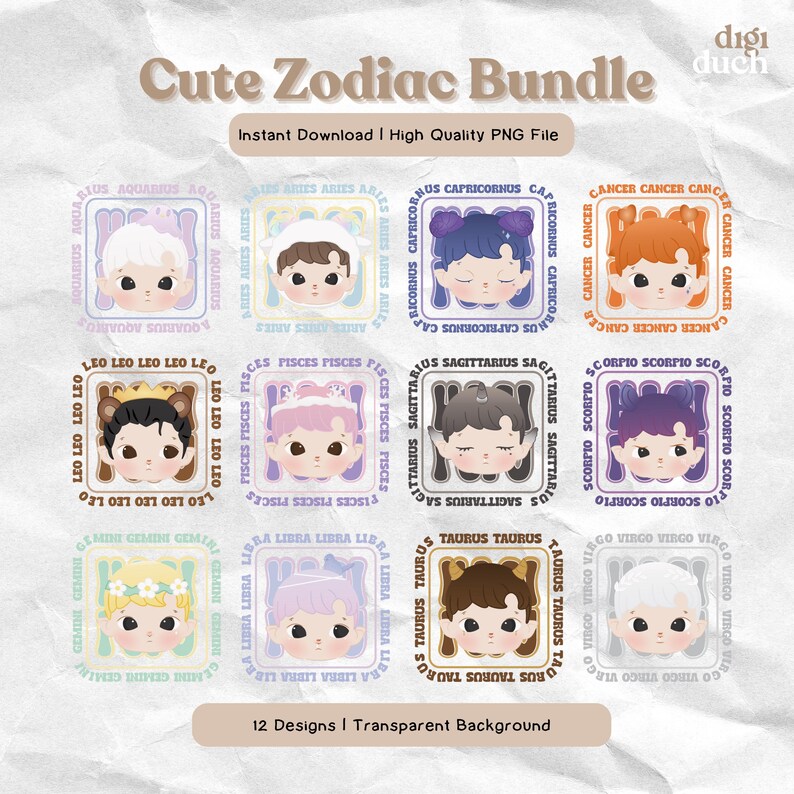 Cute Zodiac Hacipupu PNG Printable Clipart, Zodiac PNG, Print File ...