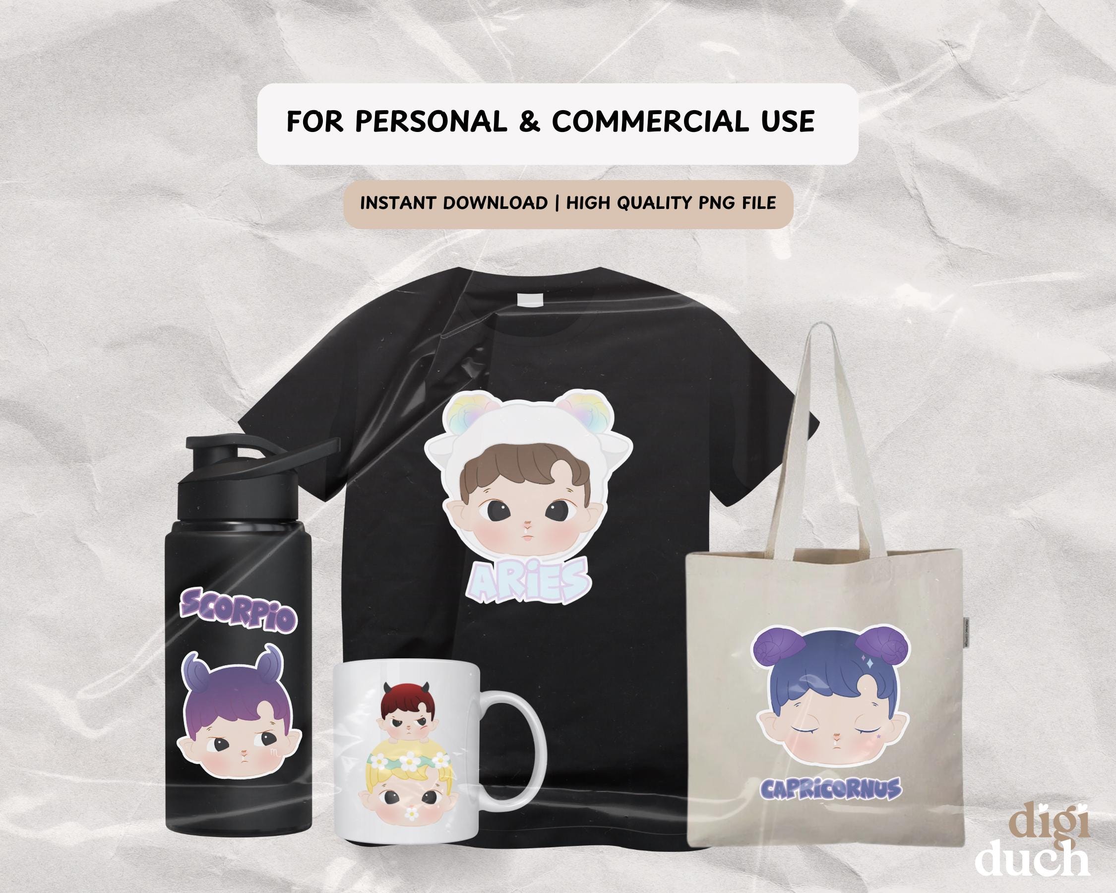 Kawaii Cute Haci Pupu Zodiac Signs Printable Clipart, Printable Sticker ...