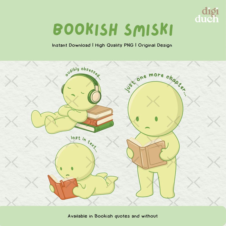 Bookish Smiski PNG Bundle, Reading Smiski PNG, Bookish Clipart, Book ...