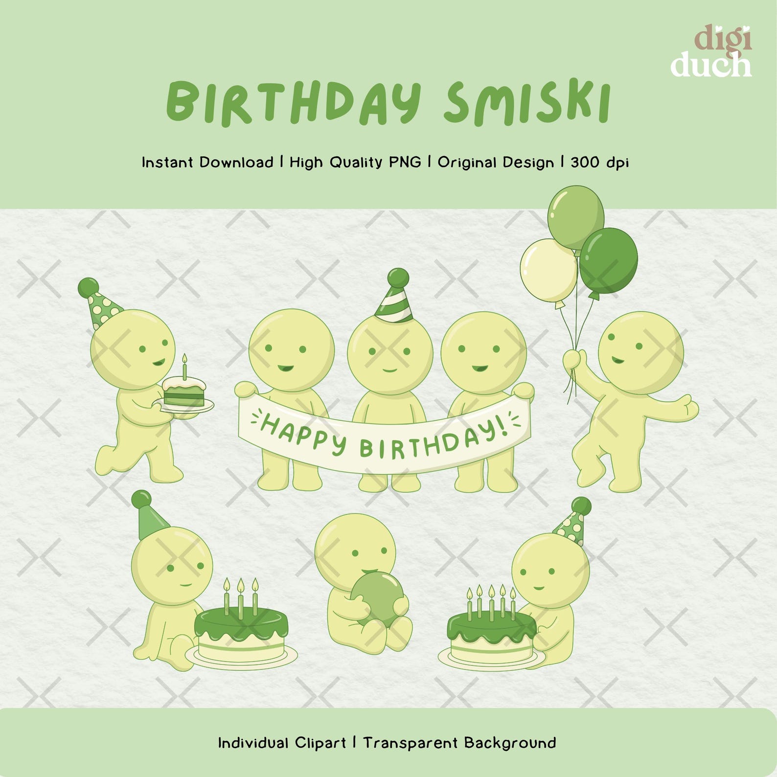 Birthday Smiski PNG Bundle, Original Design, Print-and-cut, Digital ...