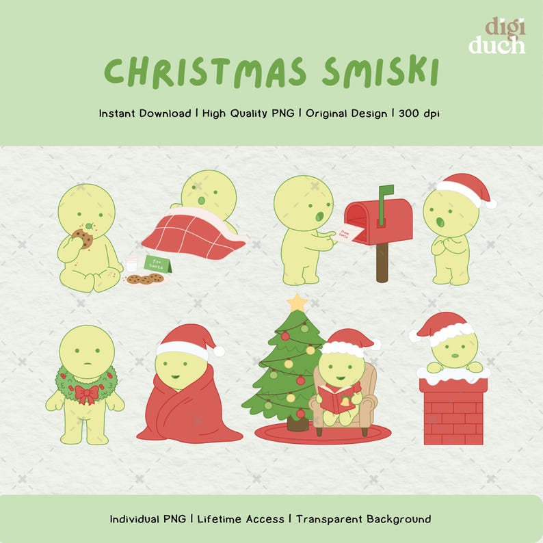 Christmas Smiski PNG Bundle, Little Green Men PNG, Holiday Smisky ...