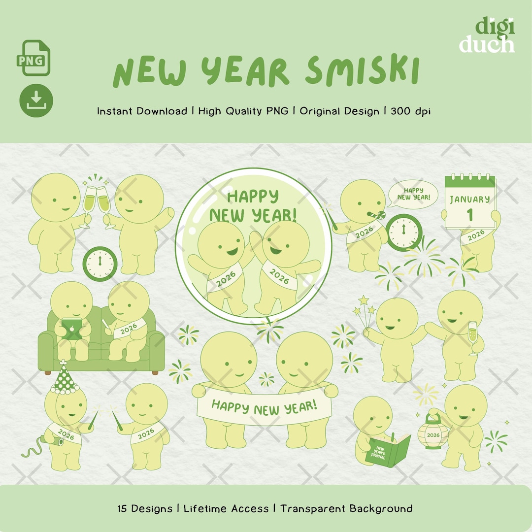 New Year Smiski PNG Bundle, Original Design, Kawaii NYE Graphics, Print ...