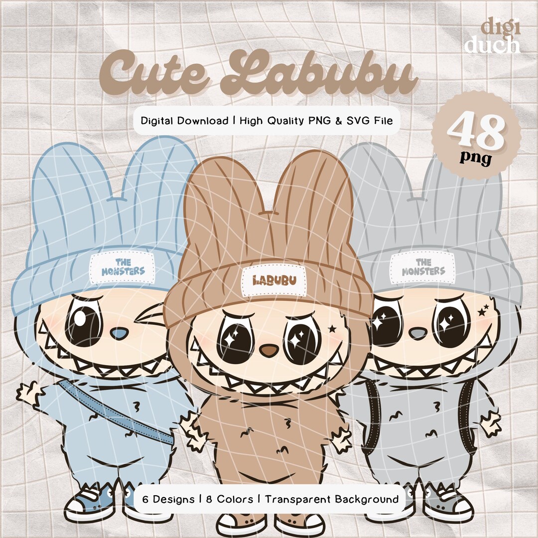 Pacote de 48 Labubu PNG, Cute Labubu Bundle Png, Labubu PNG SVG, Cute ...