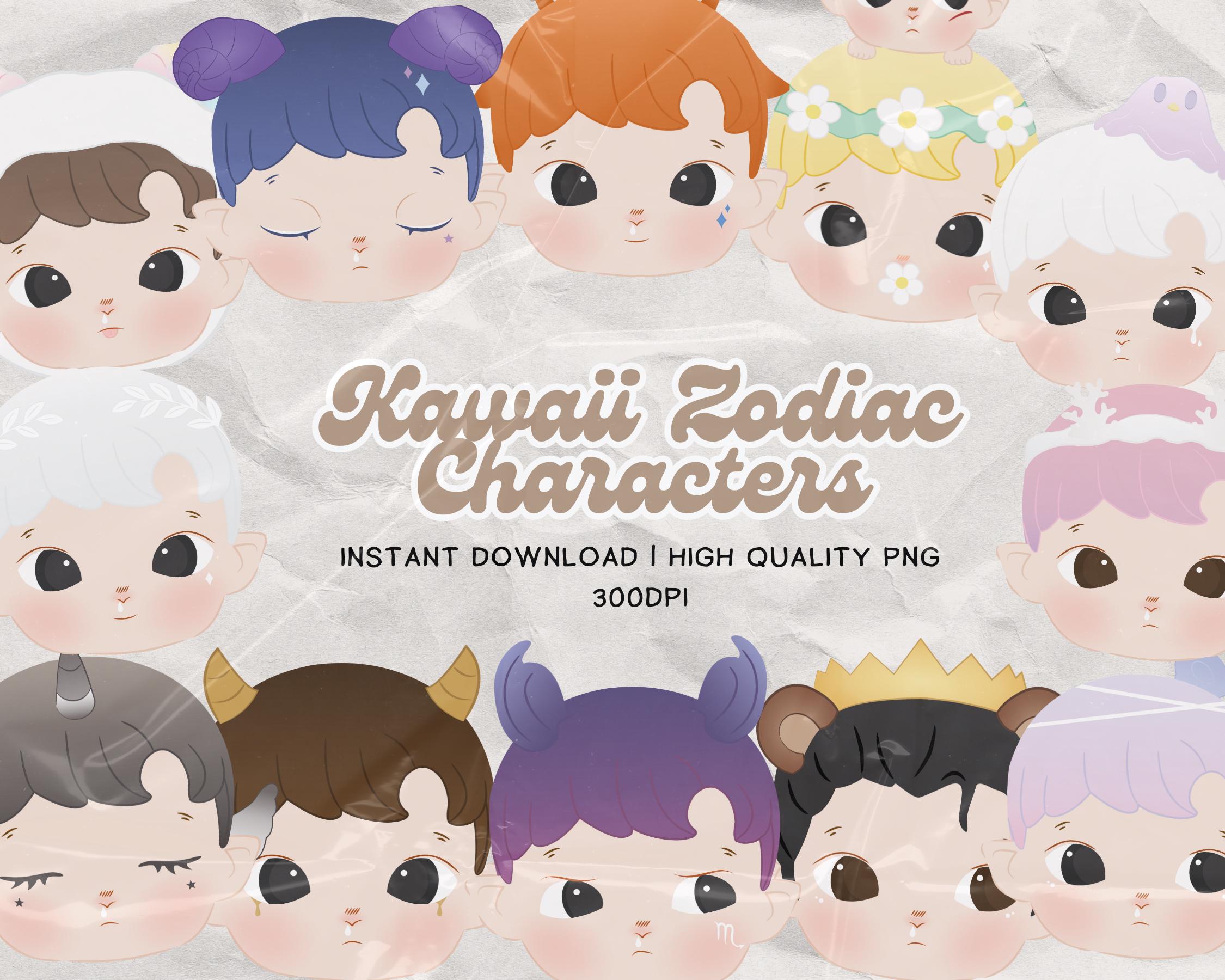 Kawaii Cute Haci Pupu Zodiac Signs Printable Clipart, Printable Sticker ...