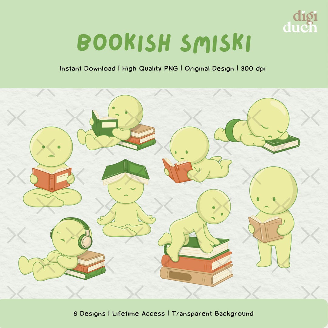Bookish Smiski PNG Bundle, Reading Smiski PNG, Bookish Clipart, Book ...