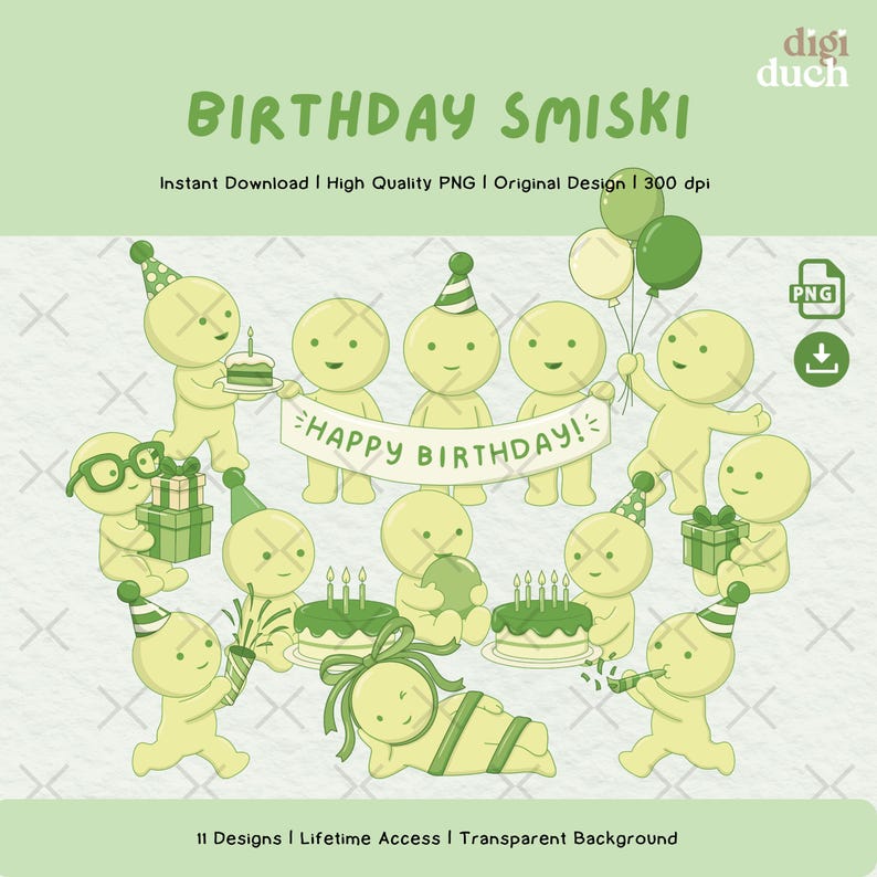 Birthday Smiski PNG Bundle, Original Design, Print-and-cut, Digital ...