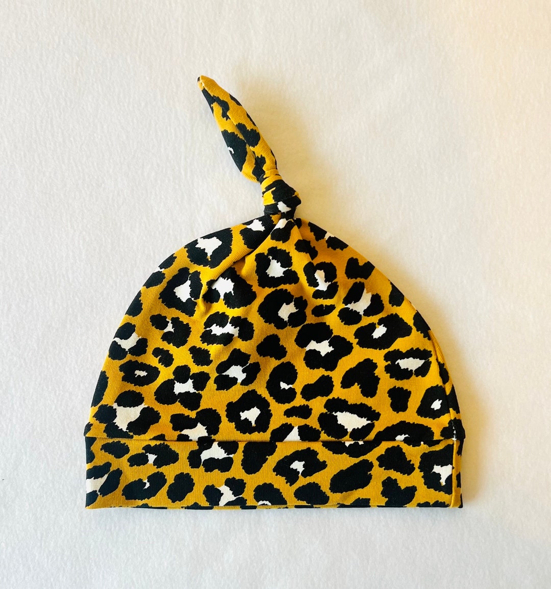 Leopard Print Top Knot Baby Hat, Handmade, Knotted Hat, Stretchy Hat ...
