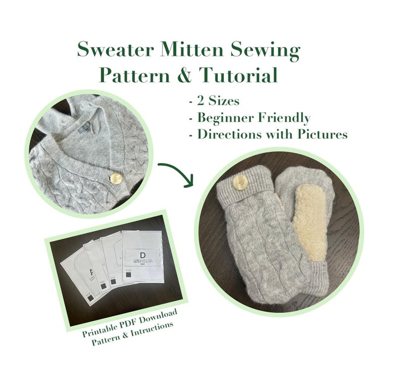 Sweater Mitten Sewing Pattern: 2 Sizes, Beginner Friendly (PDF Download ...