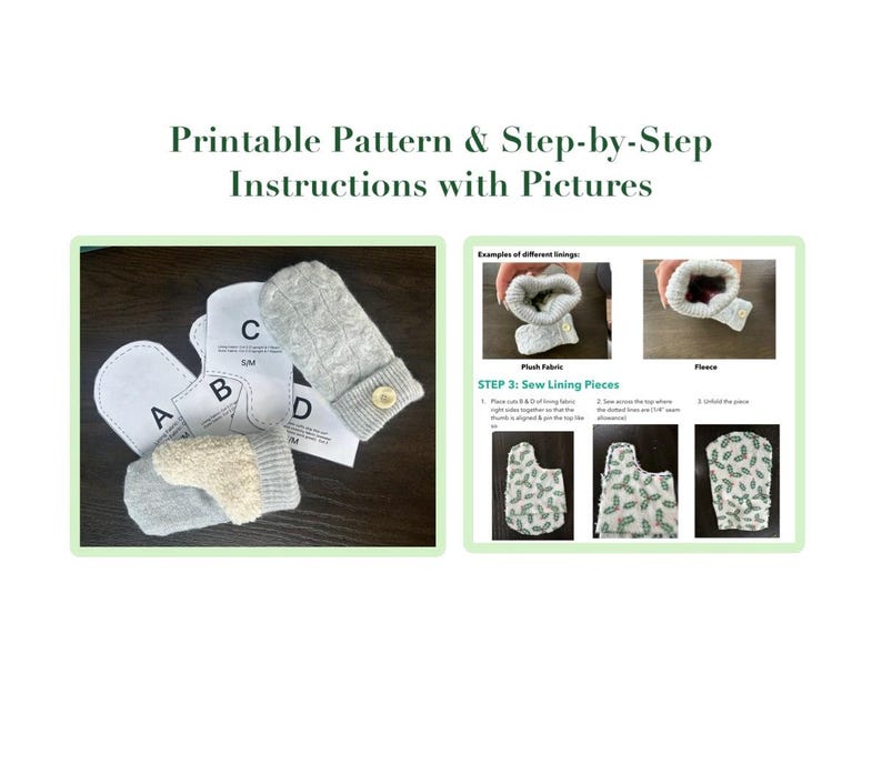 Sweater Mitten Sewing Pattern: 2 Sizes, Beginner Friendly (PDF Download ...