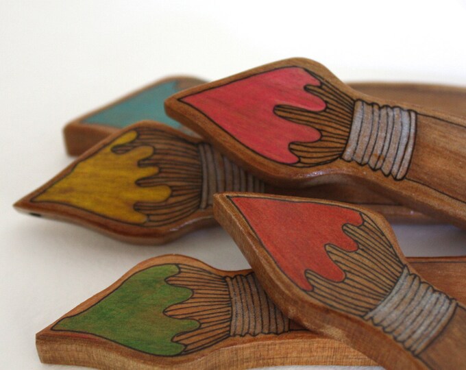 Illustrated Paint Brush Wood Brooch Repurposed Timber Wood Eco - Etsy