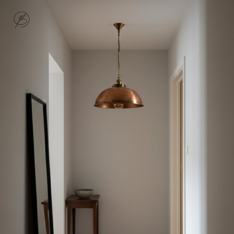 Hand Hammered Copper Pendant Light | Industrial Dome Ceiling Fixture ...