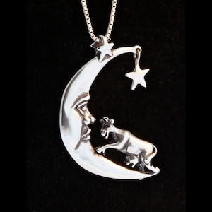 Cow Jumping Over the Moon Charm Pendant Silver Mother Goose Nursery ...