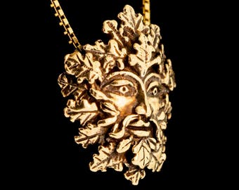 Green Man Pendant 14K Gold With Tsavorite Eyes Greenman Necklace Leaf ...
