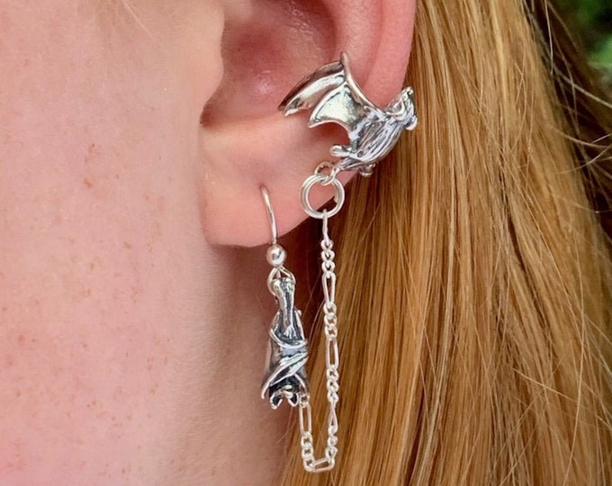 Sterling Silver Bat Ear Cuff Bajoran Tiny Silver Bat Earrings Silver ...