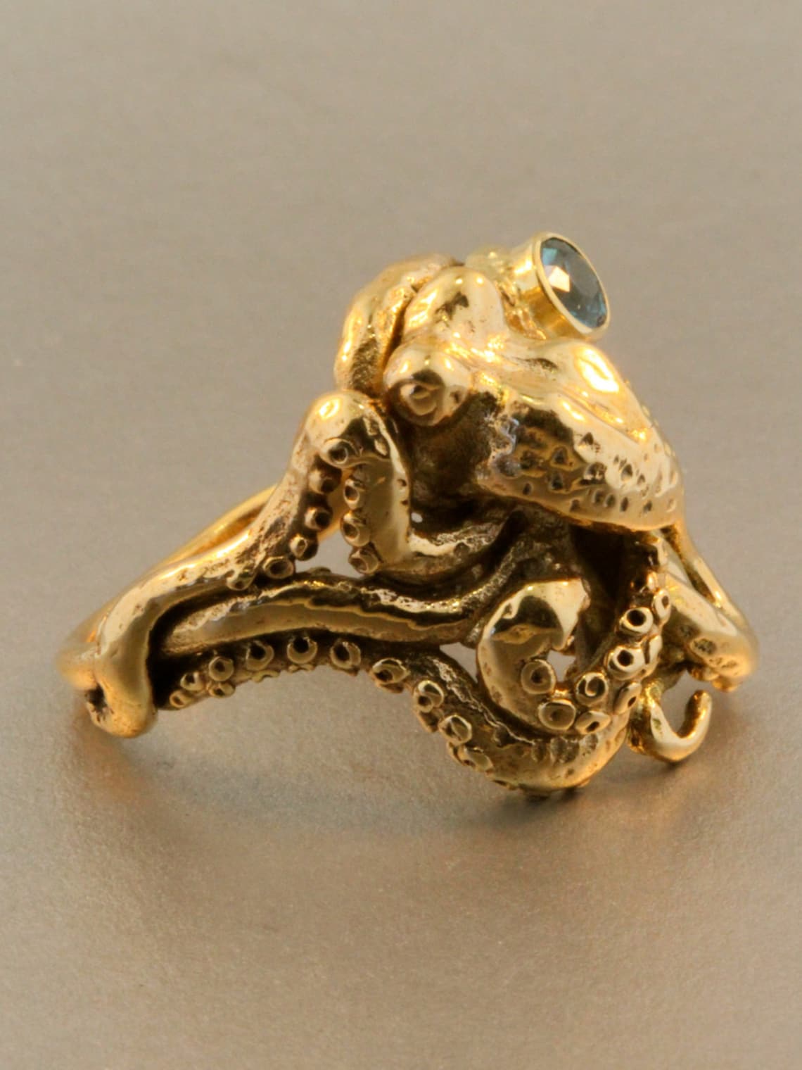 Octopus Ring With Blue Zircon - Solid 14k Gold - Luxury Nautical ...