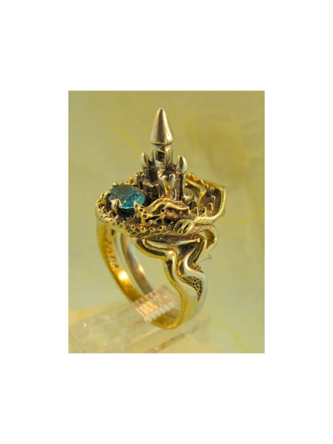 Castle Dragon Ring With Blue Zircon - Solid 14K Gold and Sterling ...