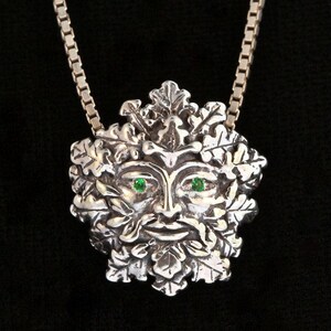 Green Man Charm With Tsavorite Eyes - Sterling Silver - Pagan Jewelry ...