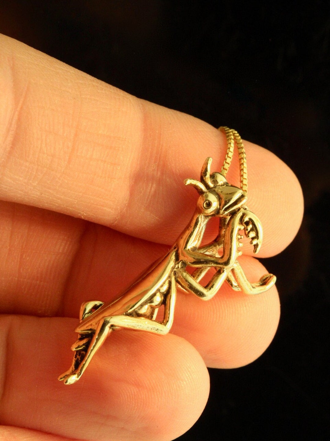 Praying Mantis Necklace Solid 14k Gold Charm 14k Gold Bug Jewelry ...