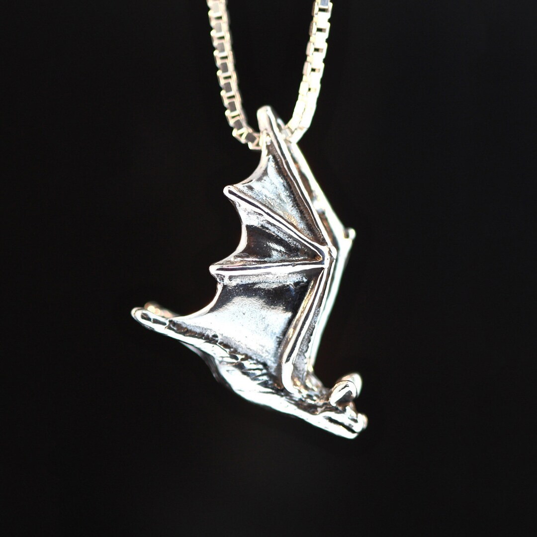 Bat Necklace Silver Soaring Bat Charm Bat Pendant Pendant Halloween ...