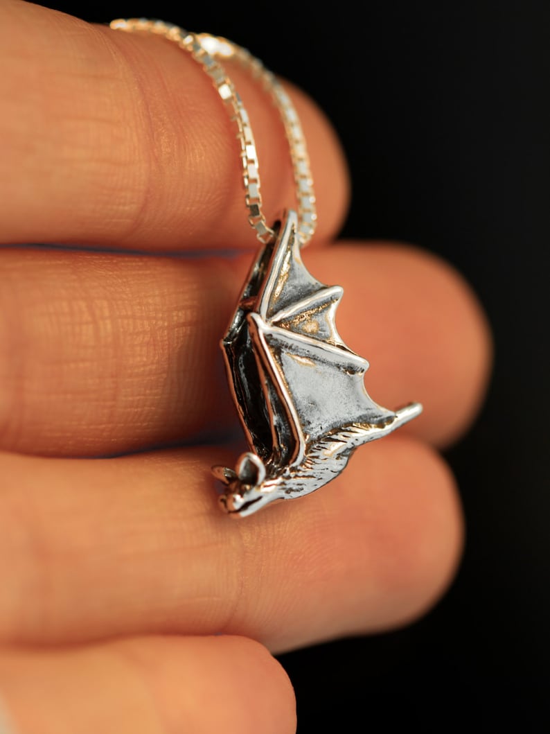 Bat Necklace Silver Soaring Bat Charm Bat Pendant Pendant - Etsy