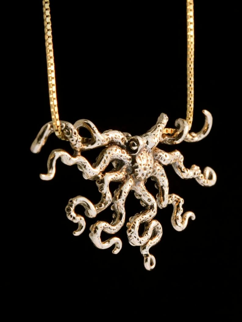 Gold Octopus Necklace 14k Gold Slider Pendant Octopus Jewelry - Etsy