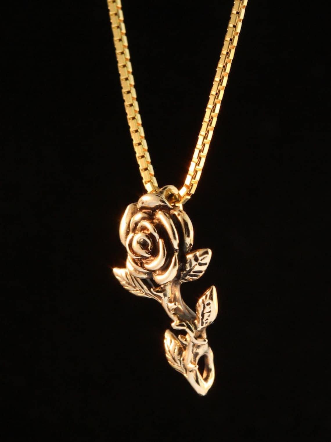 Solid 14k Gold Rose Charm Necklace 14k Gold Victorian Rose | Etsy